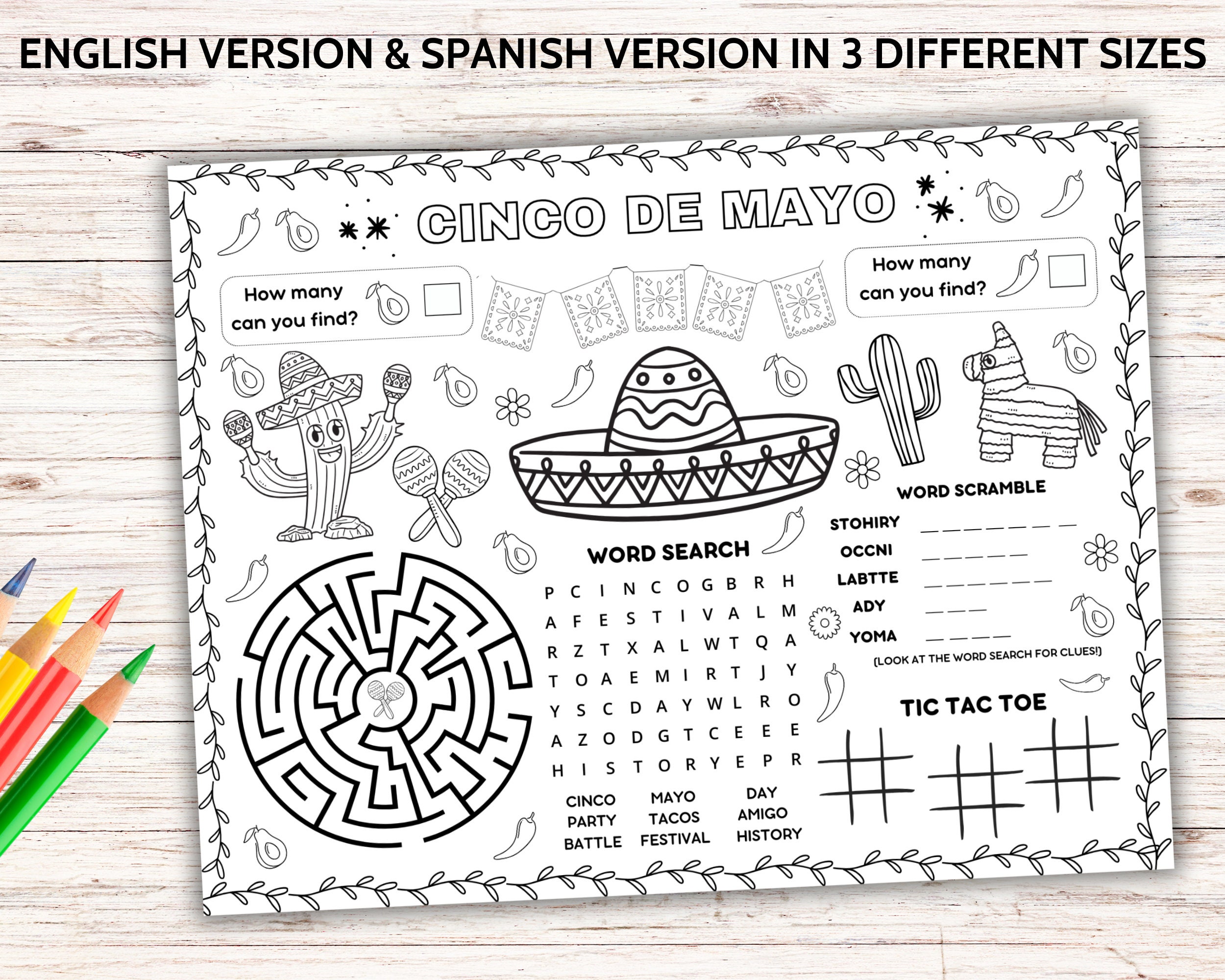 Cinco De Mayo Activity Placemat Printable, Cinco De Mayo Party Craft ...
