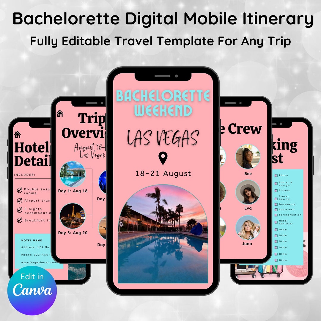 Bachelorette Weekend Mobile Travel Itinerary Template - Etsy
