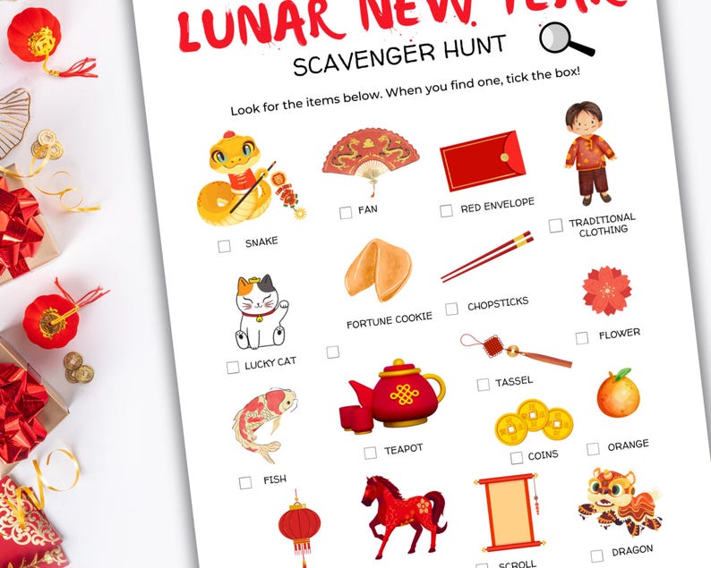 Lunar New Year Scavenger Hunt Printable, Chinese New Year Treasure Hunt ...