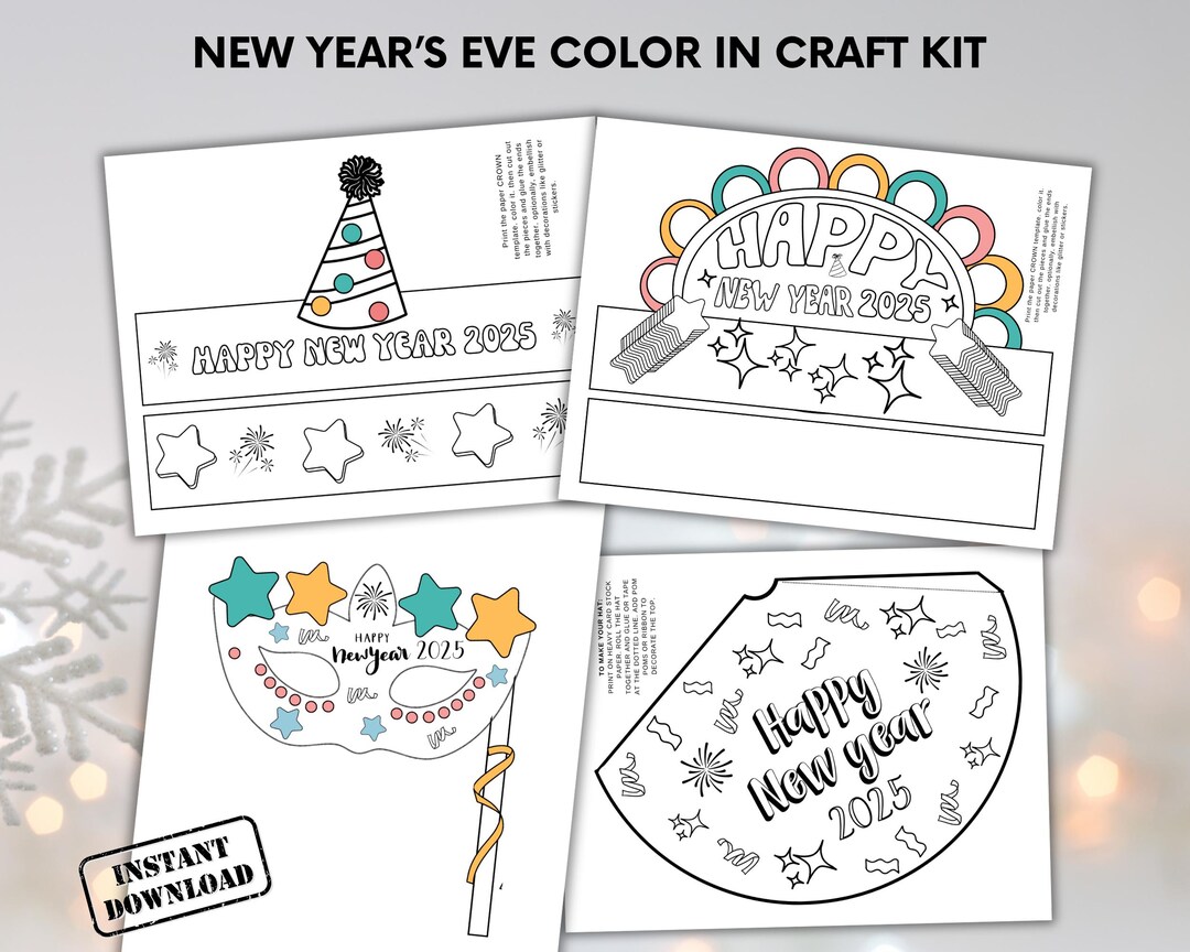 New Years Eve Craft, 2025 New Year Craft Bundle Pack, Kids NYE Paper ...