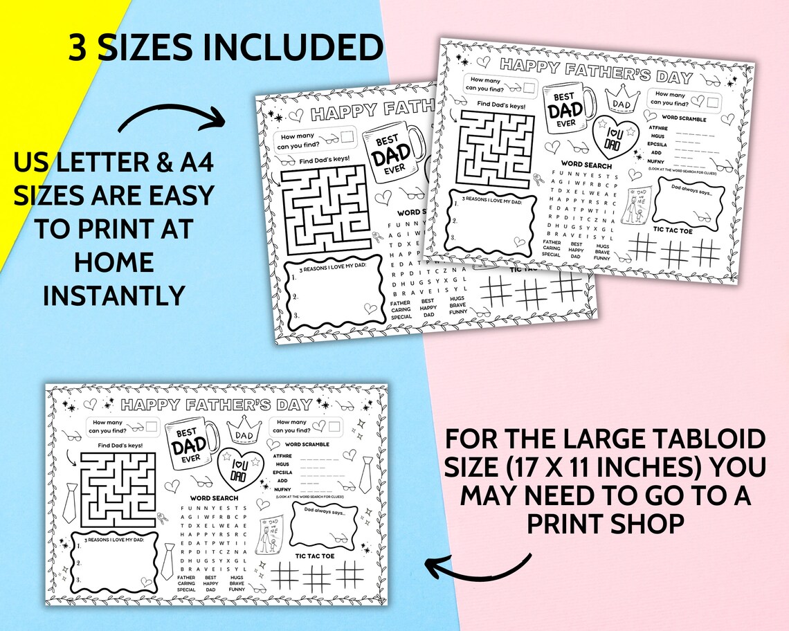 Happy Fathers Day Activity Placemat Printable, Fathers Day Craft ...