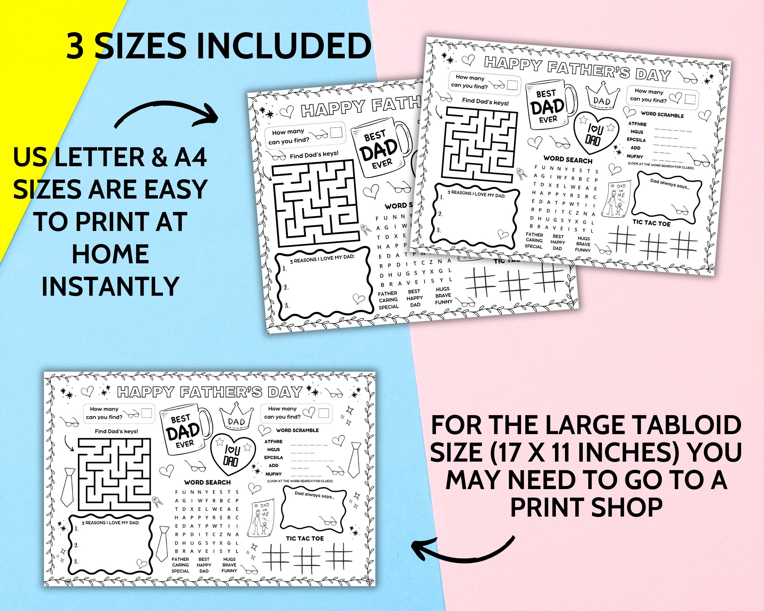 Happy Fathers Day Activity Placemat Printable, Fathers Day Craft ...