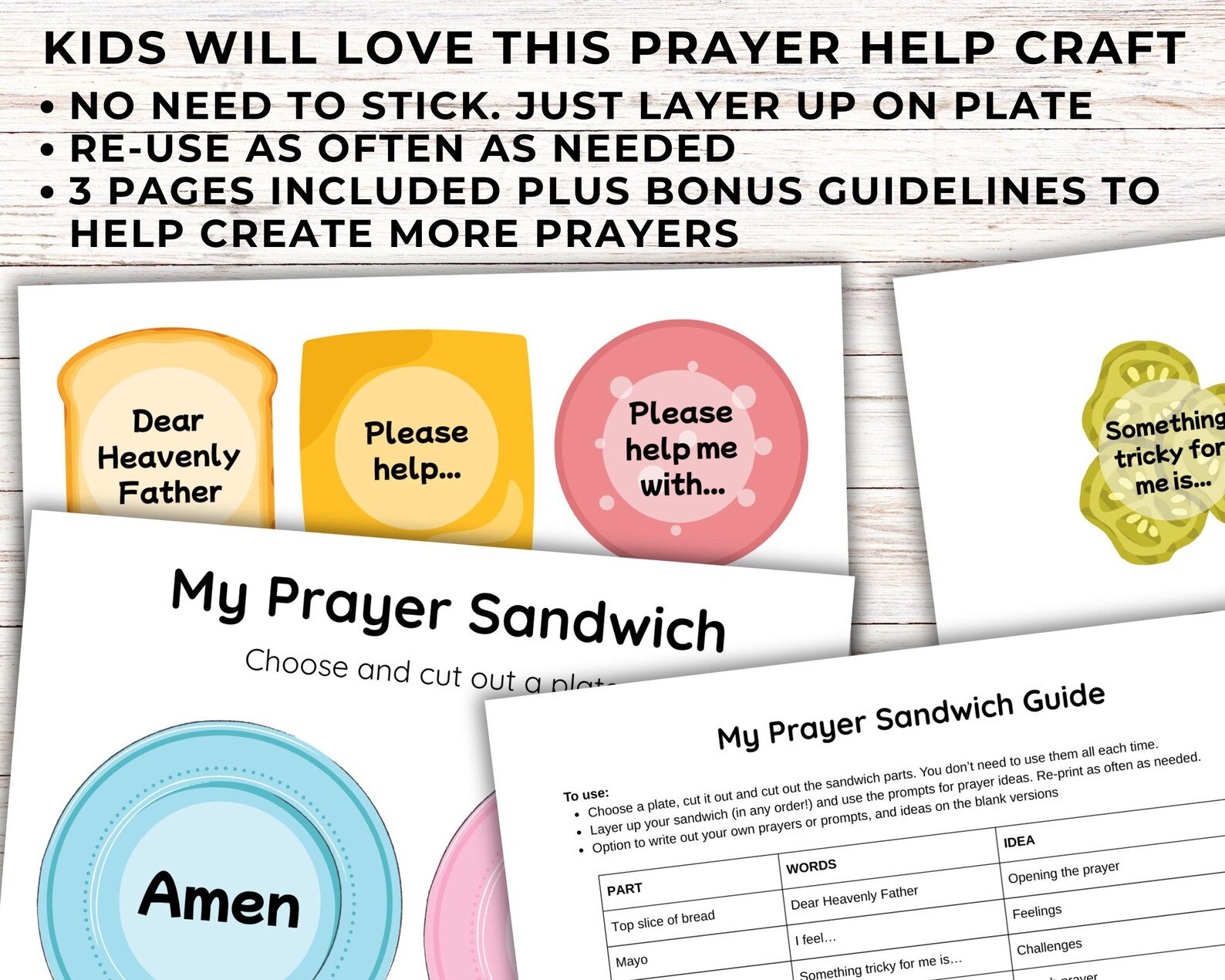 Prayer Sandwich Craft Activity, Kids Sunday School Praying Lesson ...