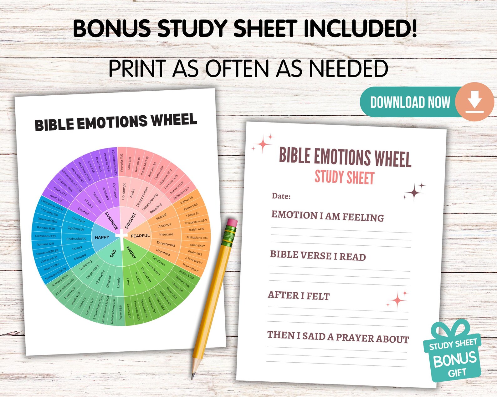 Bible Emotions Wheel Chart, Scripture Verses Color Feelings Printable ...