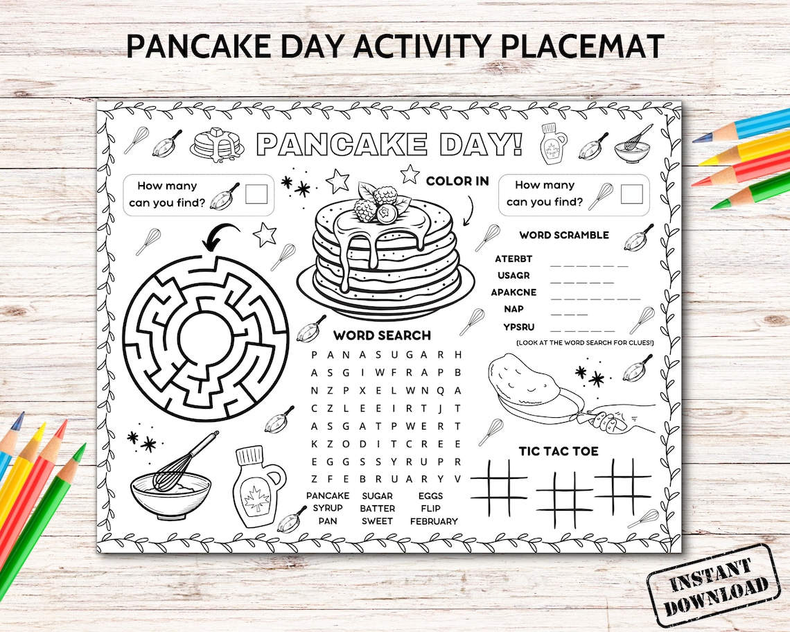 Pancake Day Activity Placemat Printable, Pancake Craft Coloring Page ...