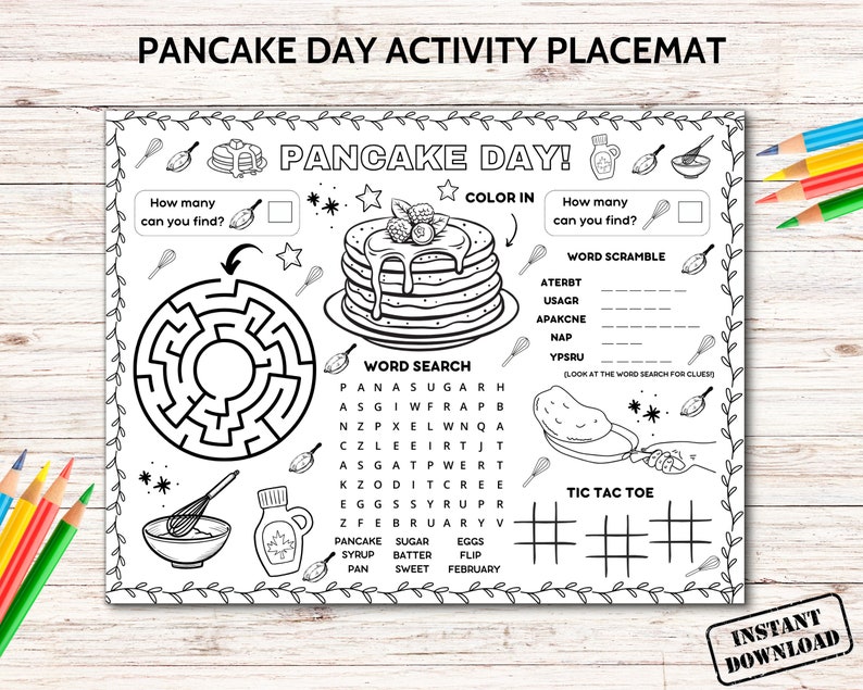 Pancake Day Activity Placemat Printable, Pancake Craft Coloring Page ...