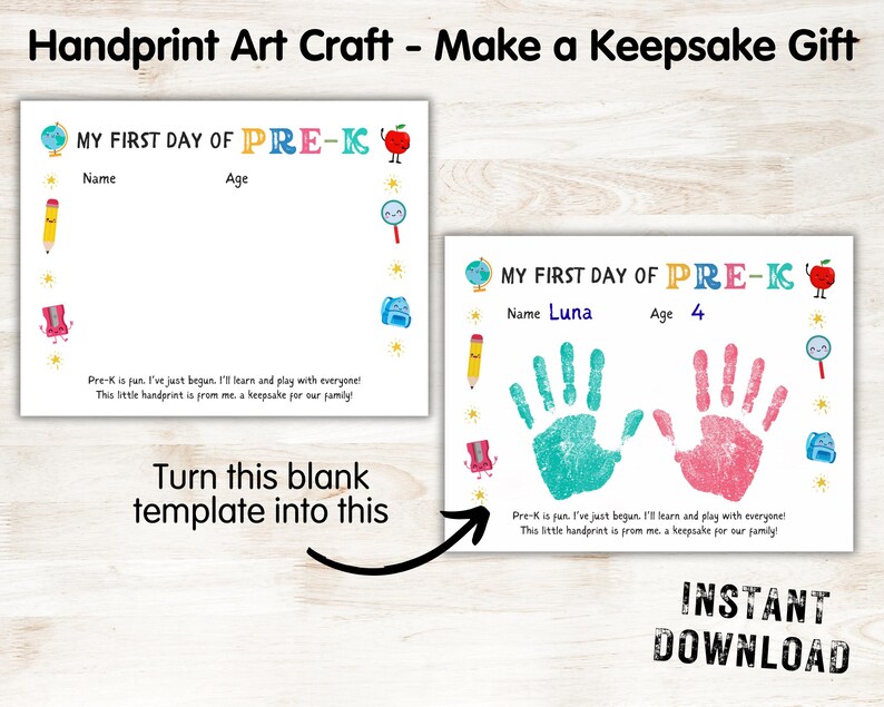 First Day of Pre-k Handprint Art Craft, My First Day of School Poem ...