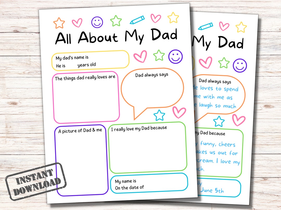 All About My Dad, Dad Appreciation Letter, Fathers Day Keepsake, Thank ...