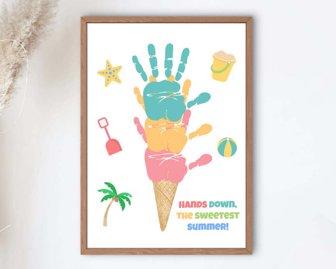 Summer Handprint Craft Art, Ice Cream Cone Kid's Art, Keepsake Family ...