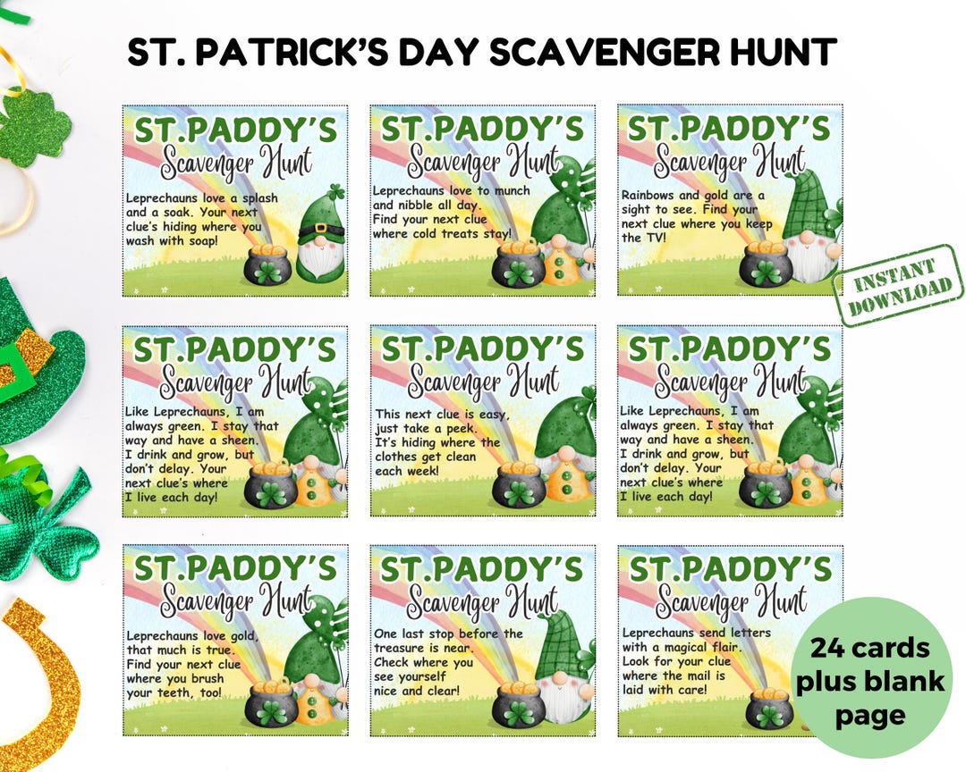 St Patricks Day Scavenger Hunt, St Paddys Day Treasure Hunt for Kids ...