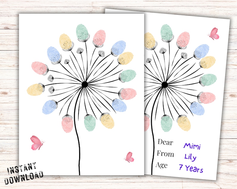 Dandelion Fingerprint Art Printable, Fingerprint Craft Keepsake ...
