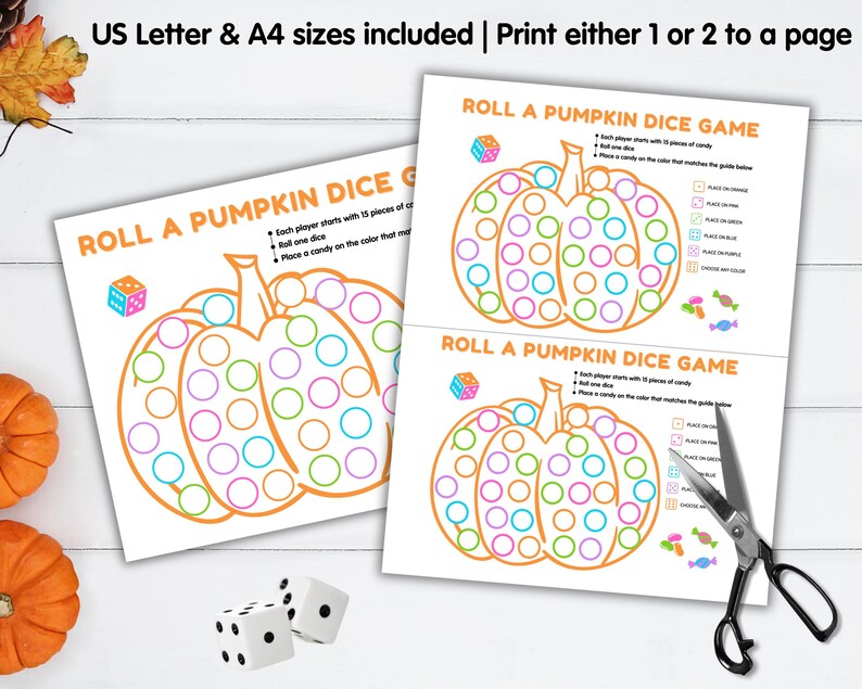 Roll A Pumpkin Dice Game, Roll A Jack O Lantern Halloween Party Game ...
