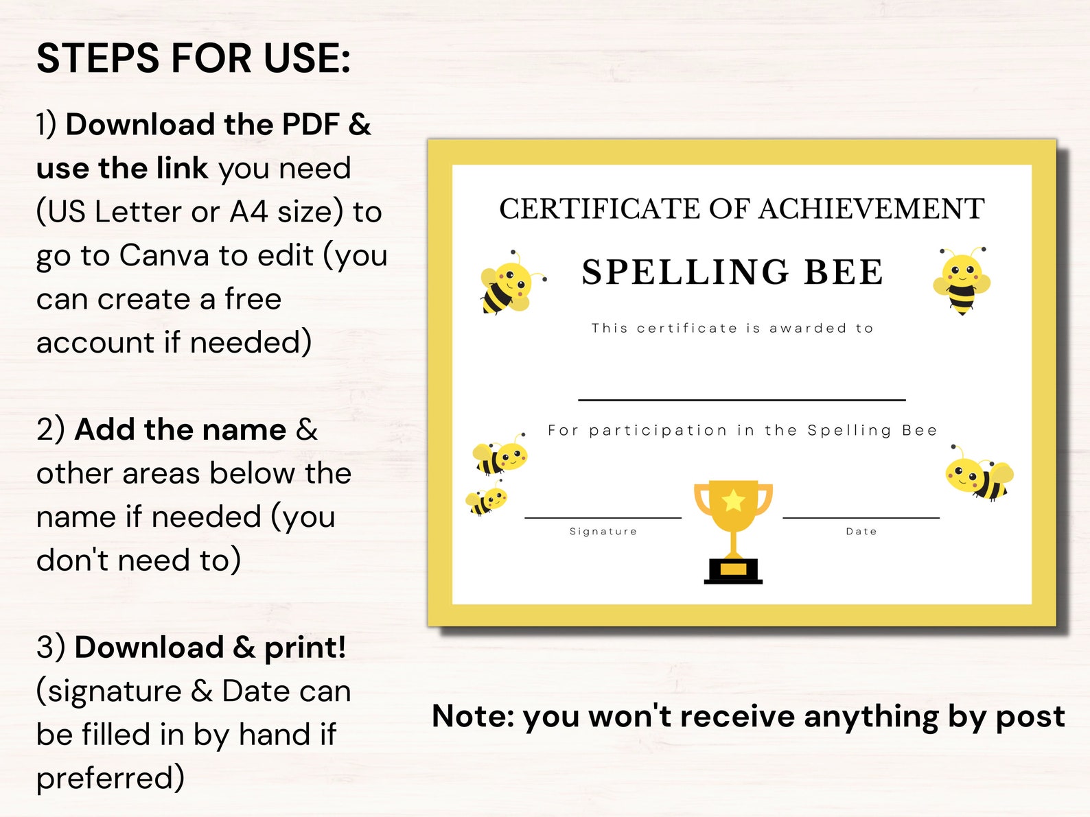 Editable Spelling Bee Certificate Printable, Spelling Bee Certificate ...