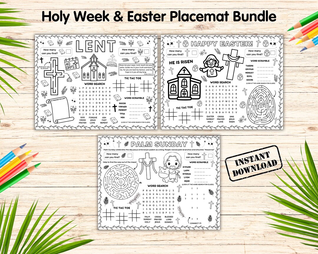 Holy Week Activity Placemat Bundle, Easter Story Coloring, Sunday ...