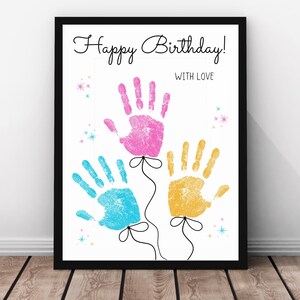 Happy Birthday Handprint Craft Printable, Birthday Balloons Card DIY ...