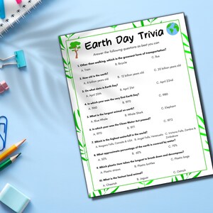 Earth Day Trivia Printable, Happy Earth Day Quiz Activity ...