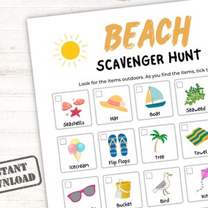 Beach Scavenger Hunt, Scavenger Hunt for Kids, Outdoor Treasure Hunt ...