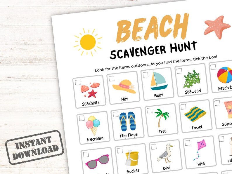 Beach Scavenger Hunt, Scavenger Hunt for Kids, Outdoor Treasure Hunt ...