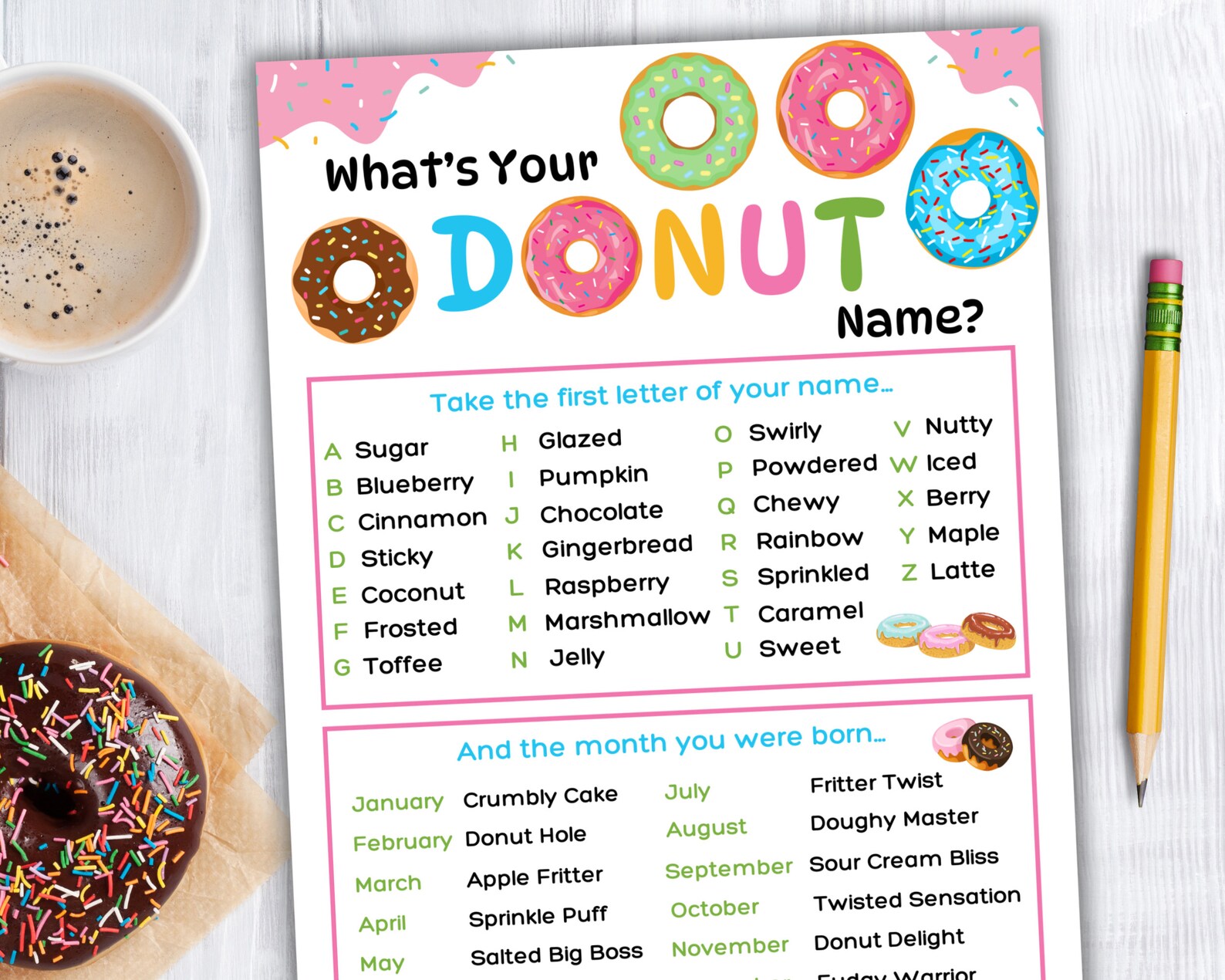 What's Your Donut Name Game Printable, Donut Party Game, Office Party ...