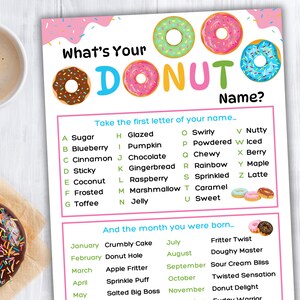 What's Your Donut Name Game Printable, Donut Party Game, Office Party ...