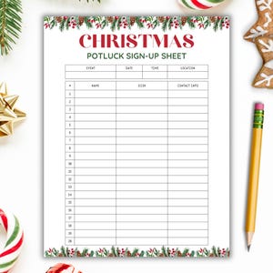 Christmas Potluck Sign up Sheet, Christmas Party Dinner Potluck List ...
