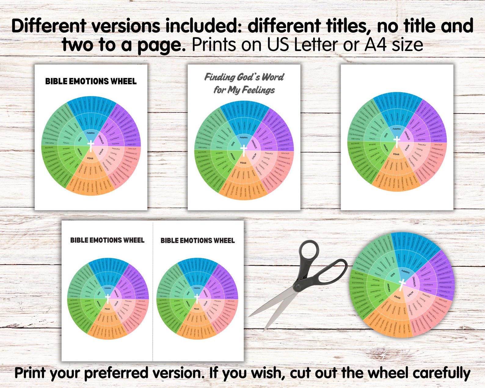 Bible Emotions Wheel Chart, Scripture Verses Color Feelings Printable ...
