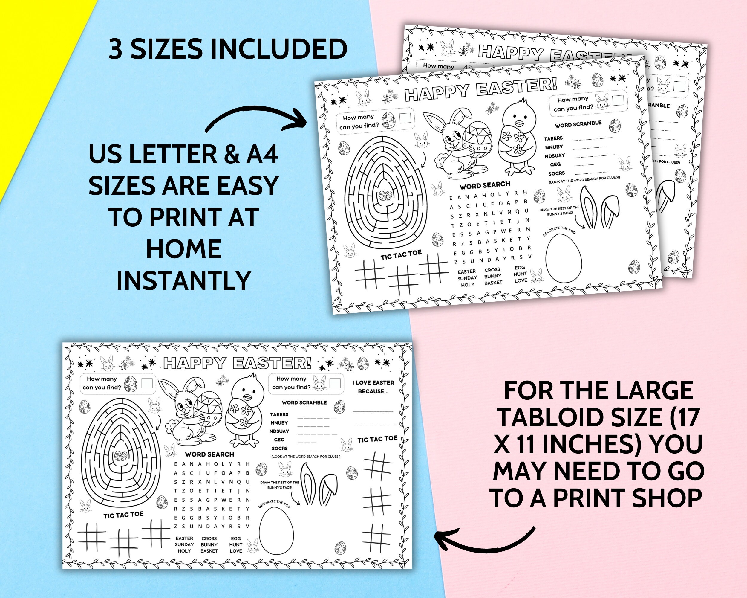 Easter Activity Placemat Printable, Happy Easter Craft Coloring Page ...