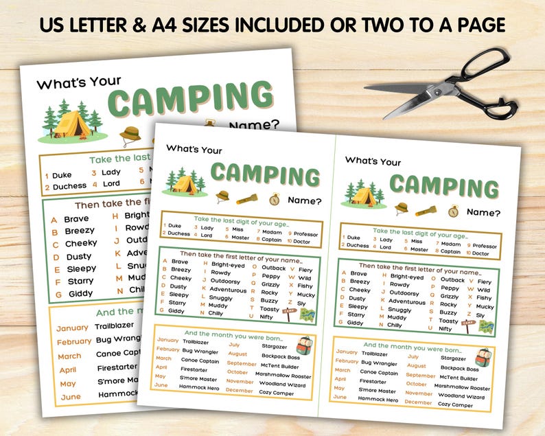 What's Your Camping Name Game, Camping Birthday Party, Campground Theme ...