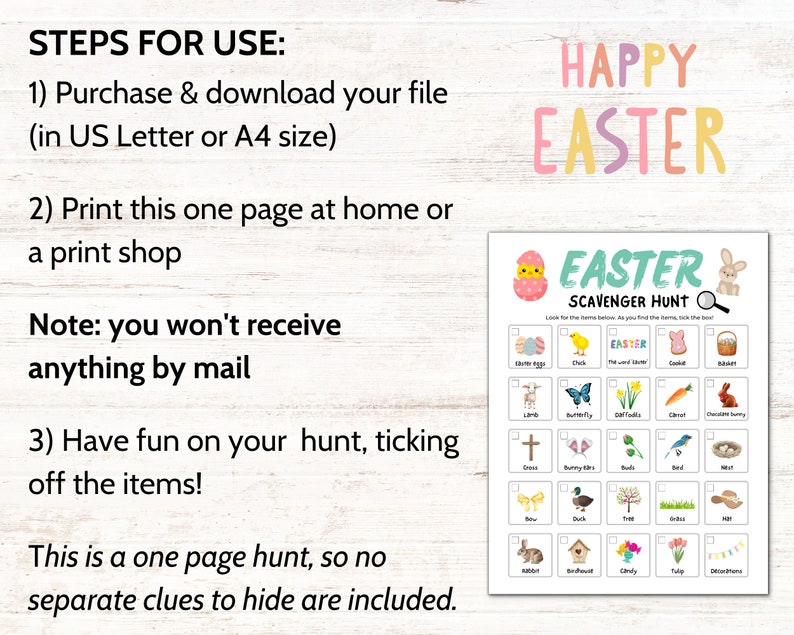 Easter Scavenger Hunt Printable, Outdoor Easter Treasure Hunt, Happy ...