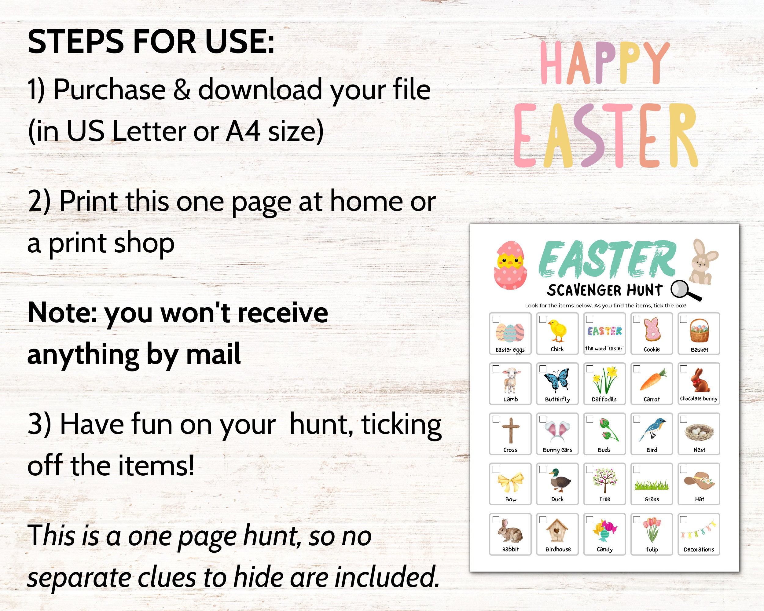 Easter Scavenger Hunt Printable, Outdoor Easter Treasure Hunt, Happy ...