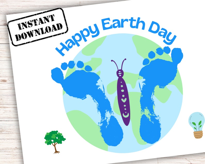 Earth Day Footprint Art Printable, Earth Day Footprint Craft, Baby ...
