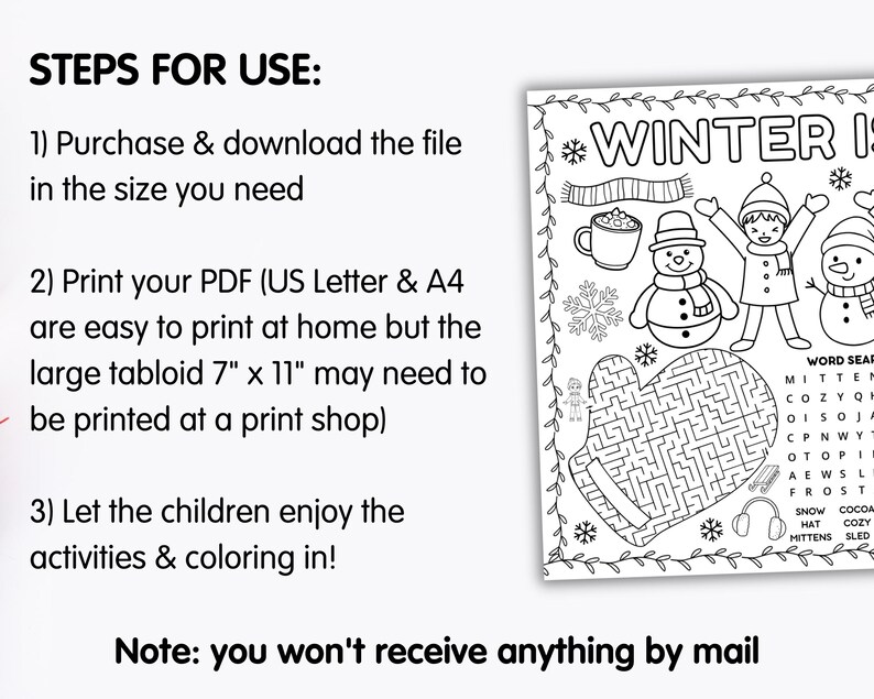 Winter Activity Placemat Printable, Kids Coloring Page, Classroom Games ...