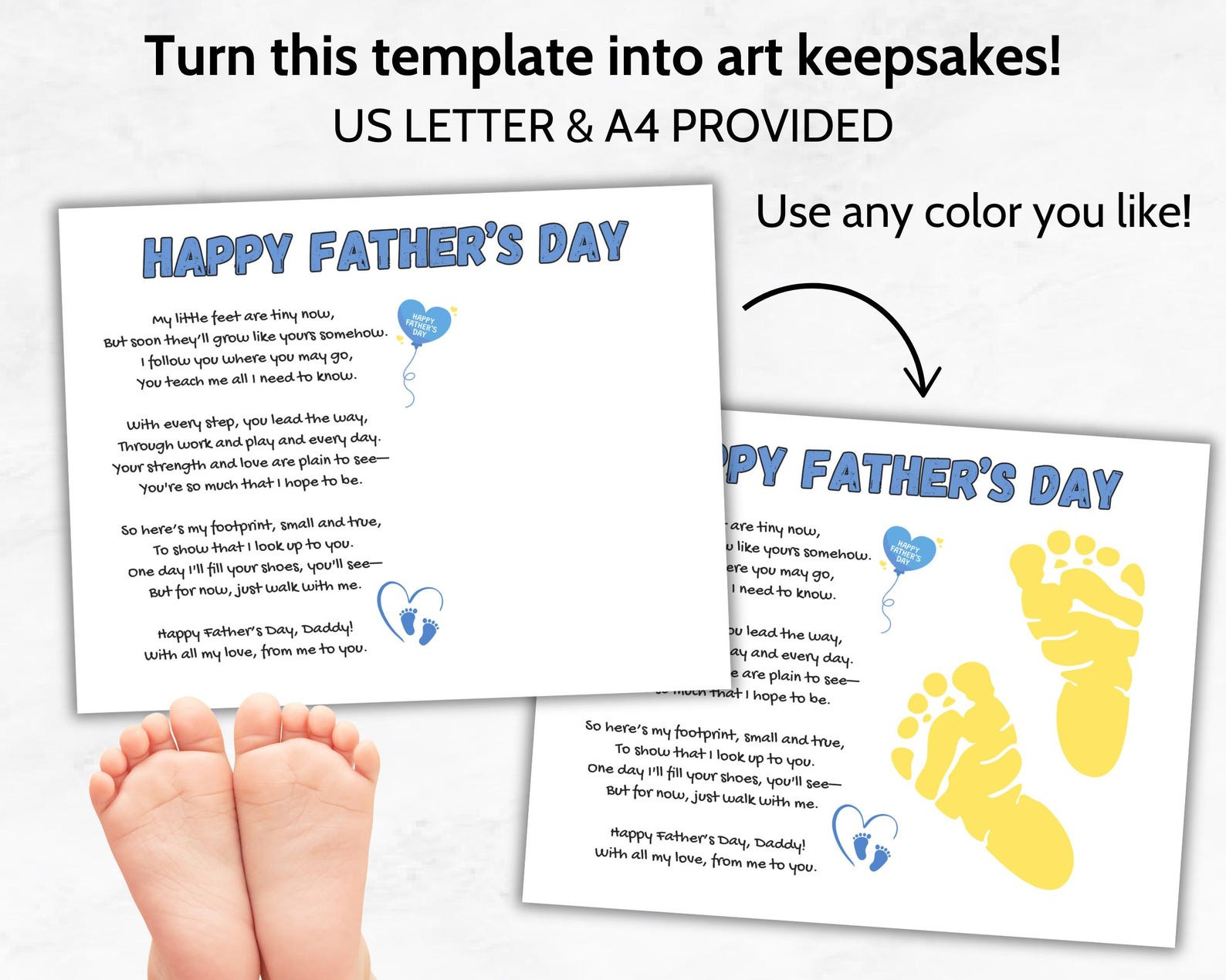 Father's Day Poem Footprint Craft, Daddy Handprint Art Printable, Best ...