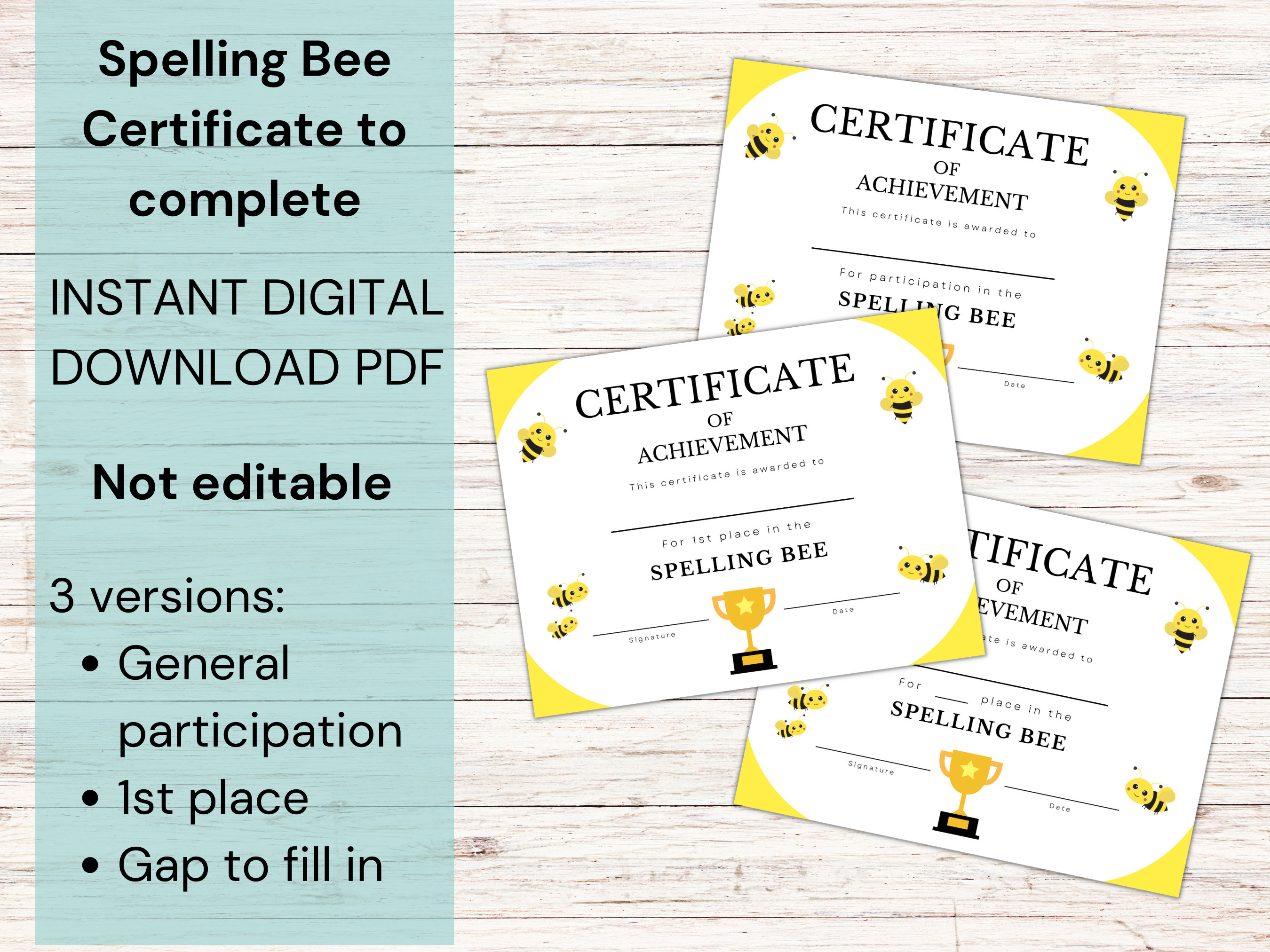 Spelling Bee Certificate Printable, Spelling Bee, Spelling Award ...