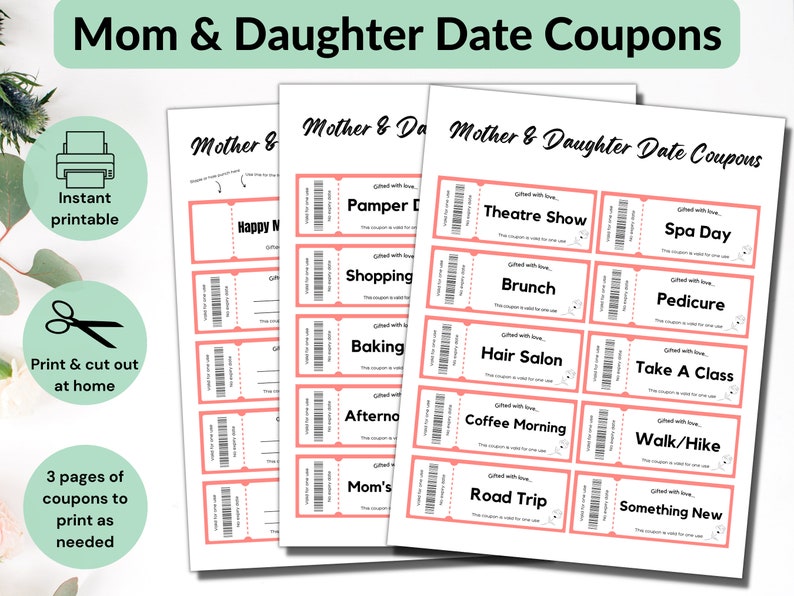 Coupon Book for Mom, Mother's Day Coupon Book Printable, Birthday ...