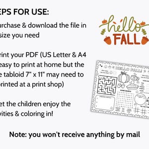 Fall Activity Placemat Printable, Fall Games for Kids, Fall Coloring ...