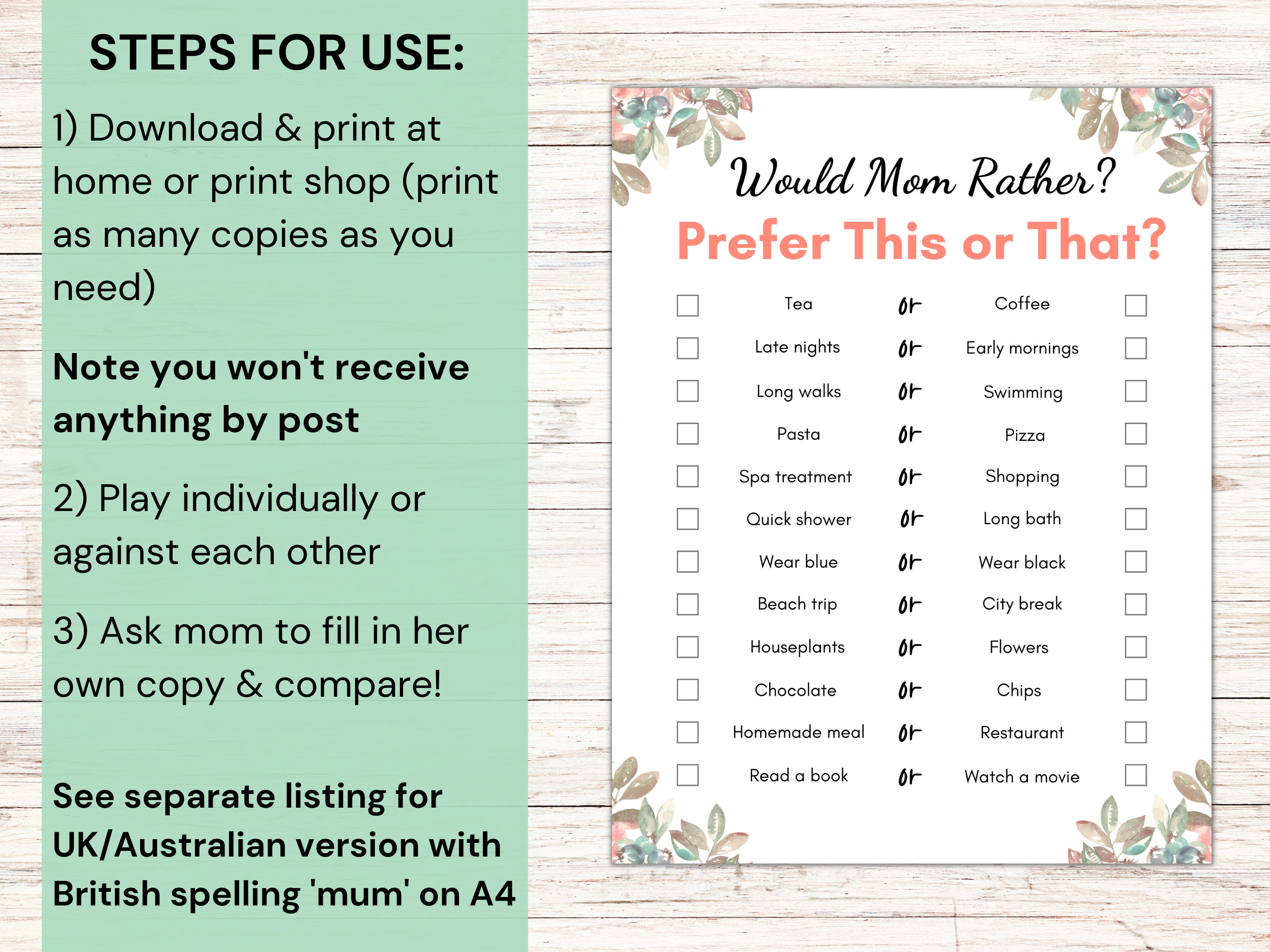 Who Knows Mom Best, Would Mom Rather, Mom Trivia Game, Would You Rather ...