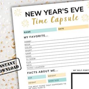 New Years Eve Time Capsule Questionnaire for Kids, NYE Kids Table ...