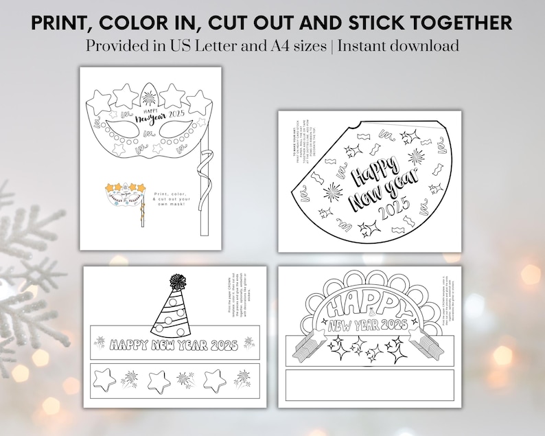 New Years Eve Craft, 2025 New Year Craft Bundle Pack, Kids NYE Paper ...