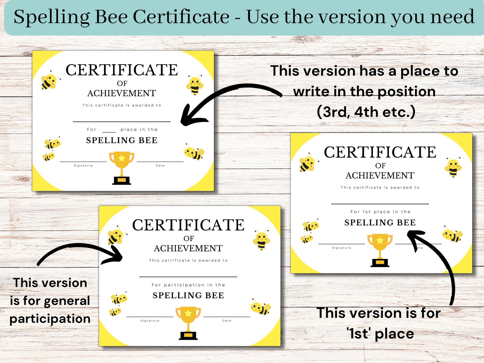 Spelling Bee Certificate Printable, Spelling Bee, Spelling Award ...