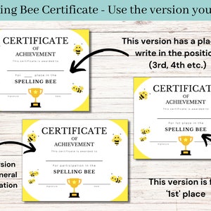 Spelling Bee Certificate Printable, Spelling Bee, Spelling Award ...