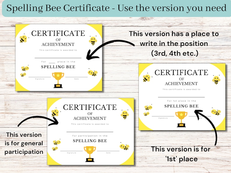 Spelling Bee Certificate Printable, Spelling Bee, Spelling Award ...