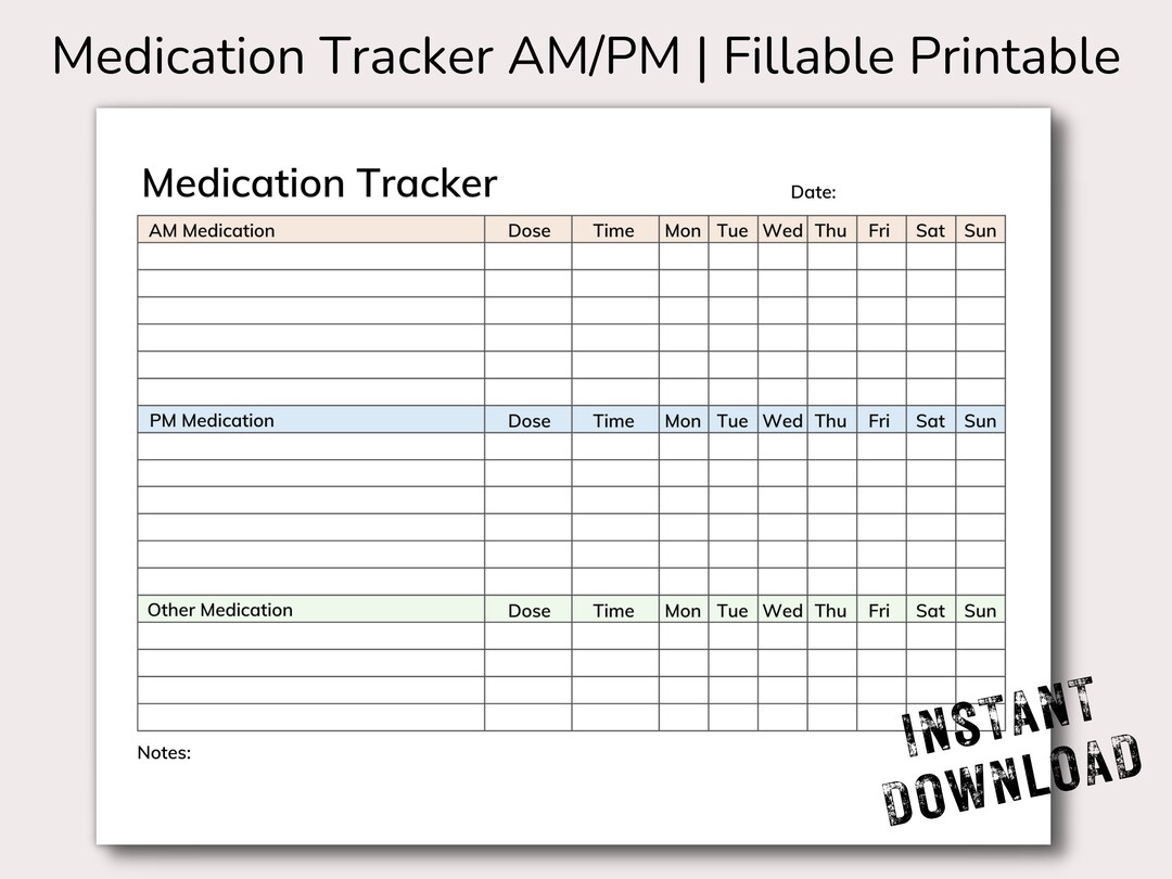 Medication Tracker Printable, Daily Medication Log, Weekly Medicine ...