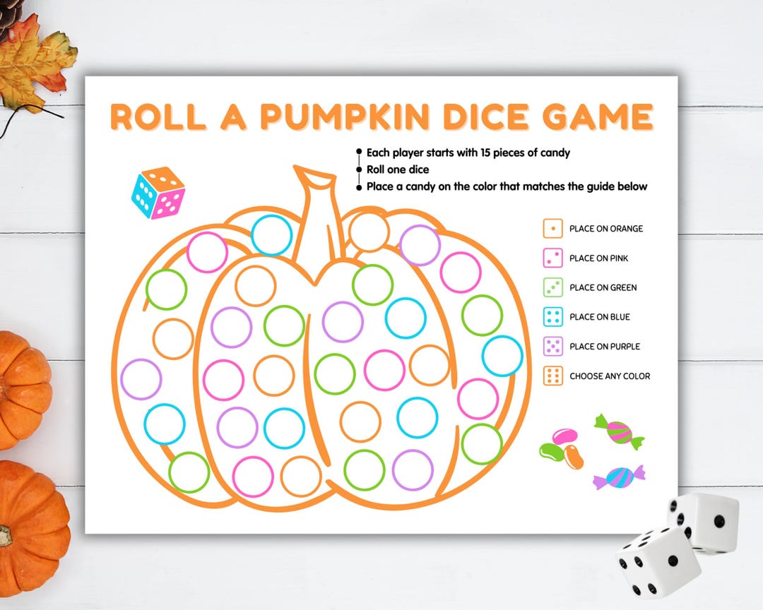 Roll A Pumpkin Dice Game, Roll A Jack O Lantern Halloween Party Game ...
