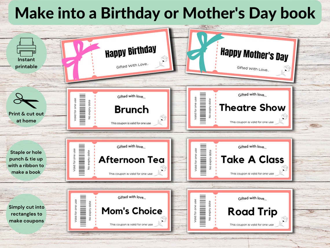 Coupon Book for Mom, Mother's Day Coupon Book Printable, Birthday ...
