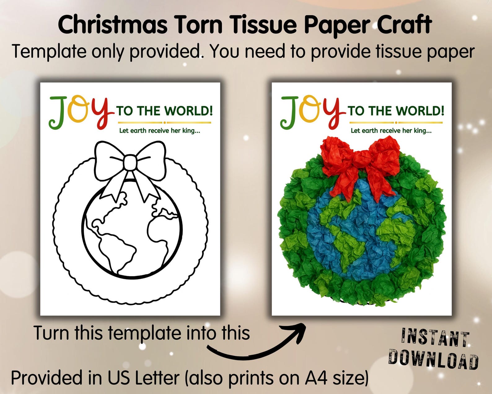 Christmas Tissue Paper Craft, Christian Sunday School Activity, Joy to ...