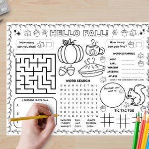 Fall Activity Placemat Printable, Fall Games for Kids, Fall Coloring ...