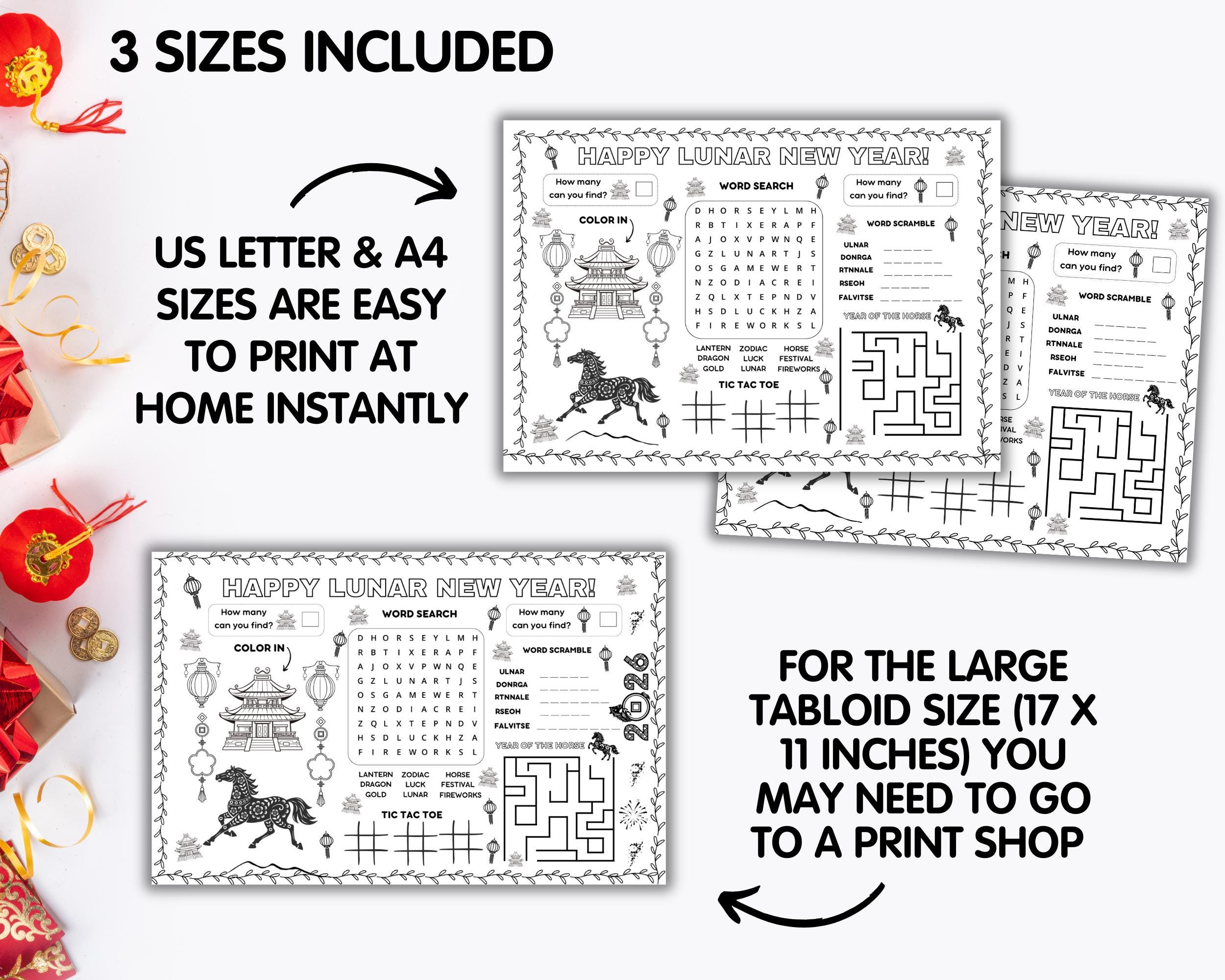 Lunar New Year Activity Placemat Printable, Year of the Horse 2026 ...