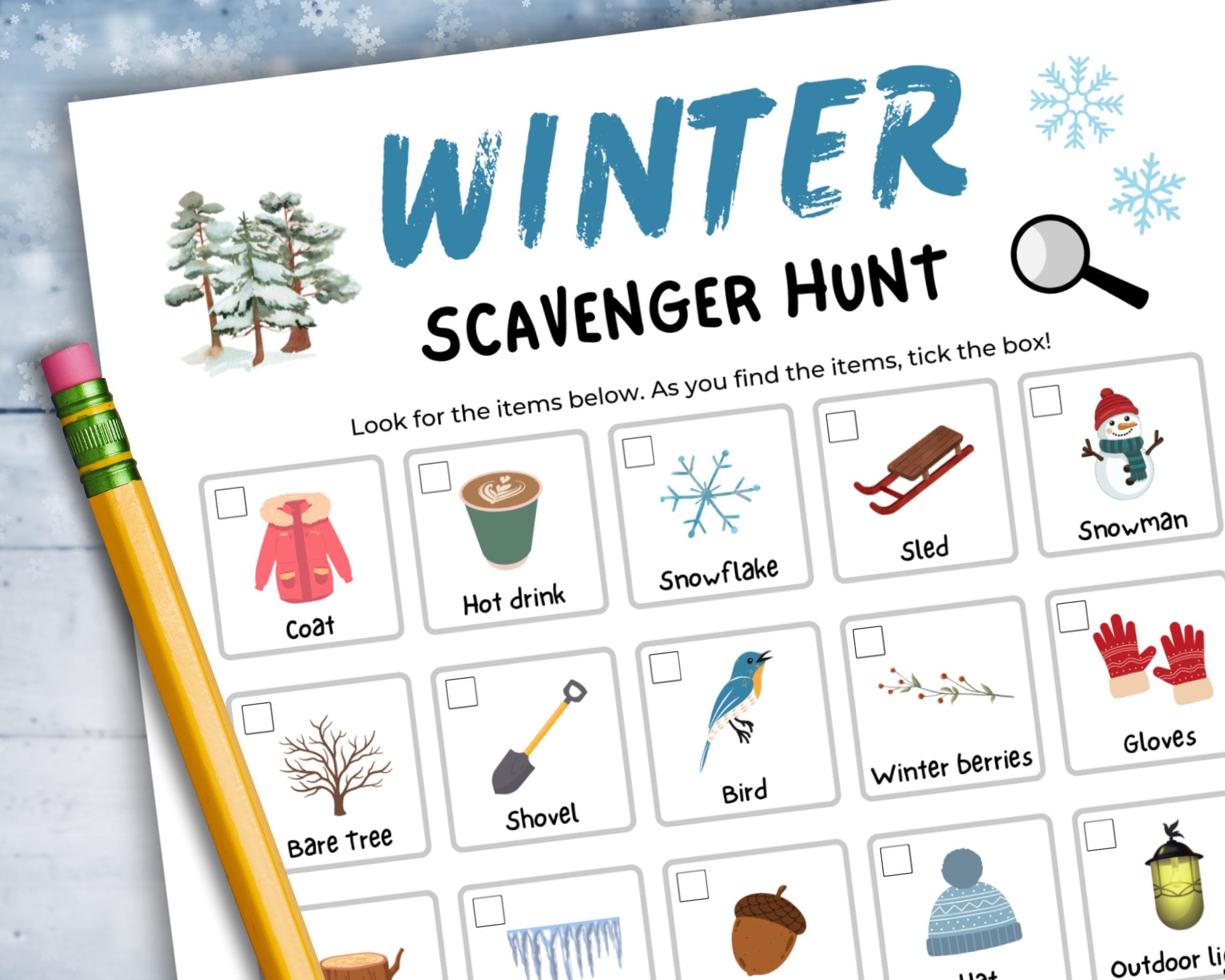 Winter Scavenger Hunt, Kids Winter Games Printable, Outdoor Treasure ...