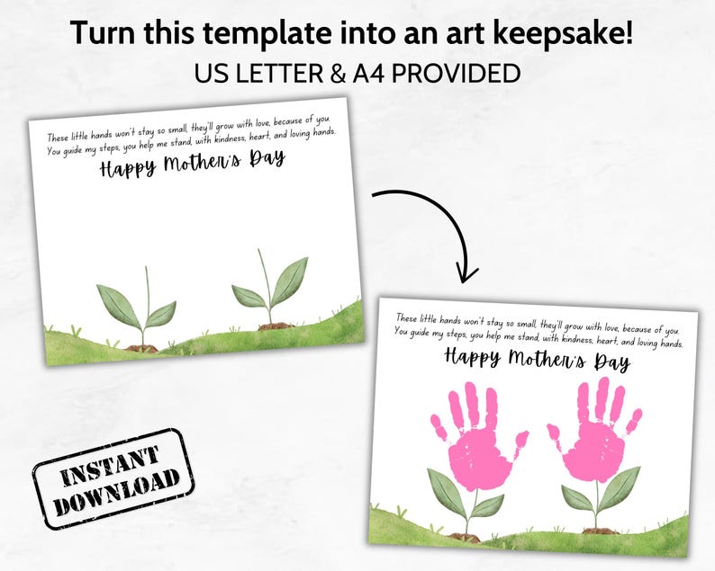 Mother's Day Handprint Craft, Happy Mothers Day Keepsake, Printable Mom ...